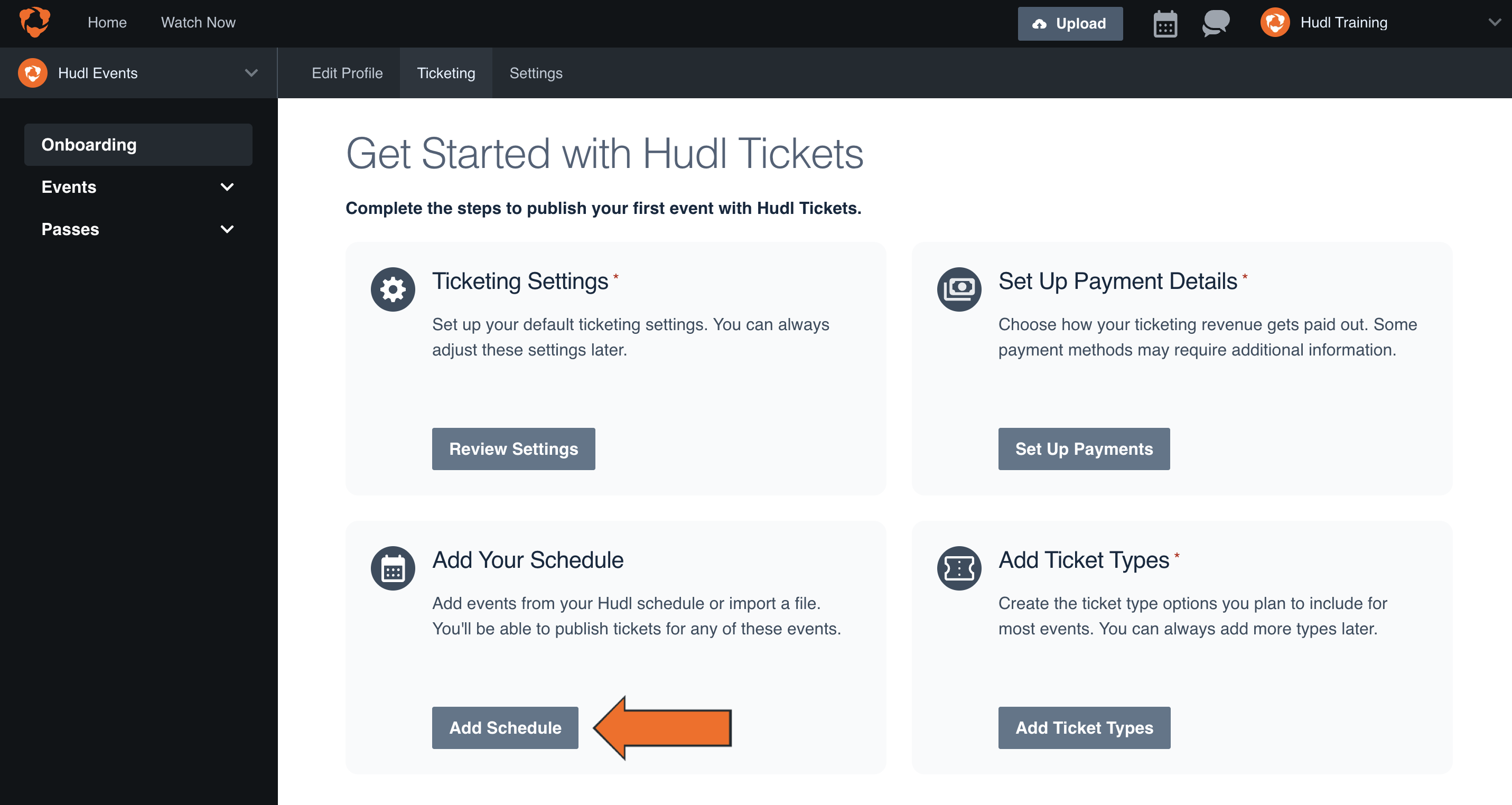 Add Schedule(s) during Ticketing Onboarding • Hudl Support