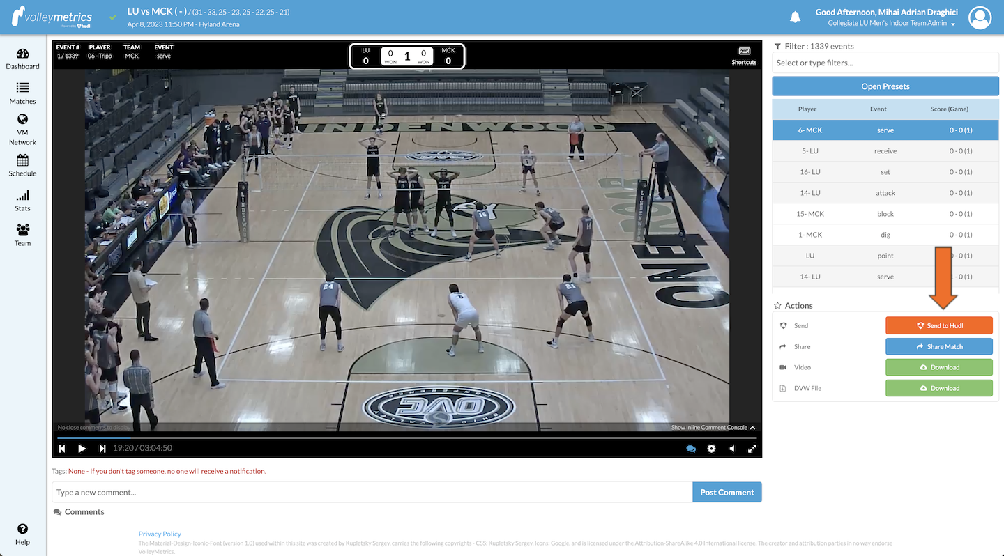 Send a Match Video to Hudl Library • Volleymetrics • Hudl Support