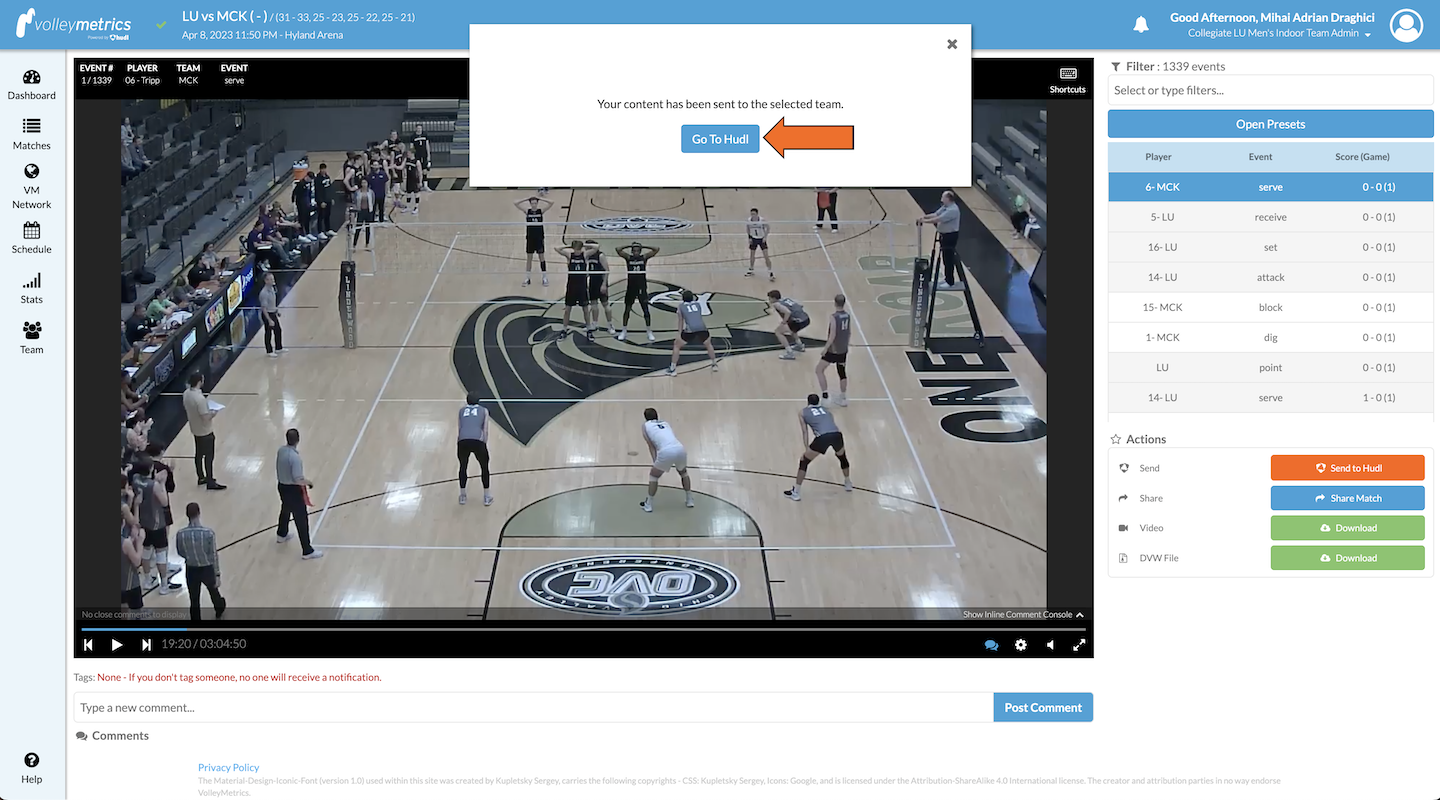 Send a Match Video to Hudl Library • Volleymetrics • Hudl Support