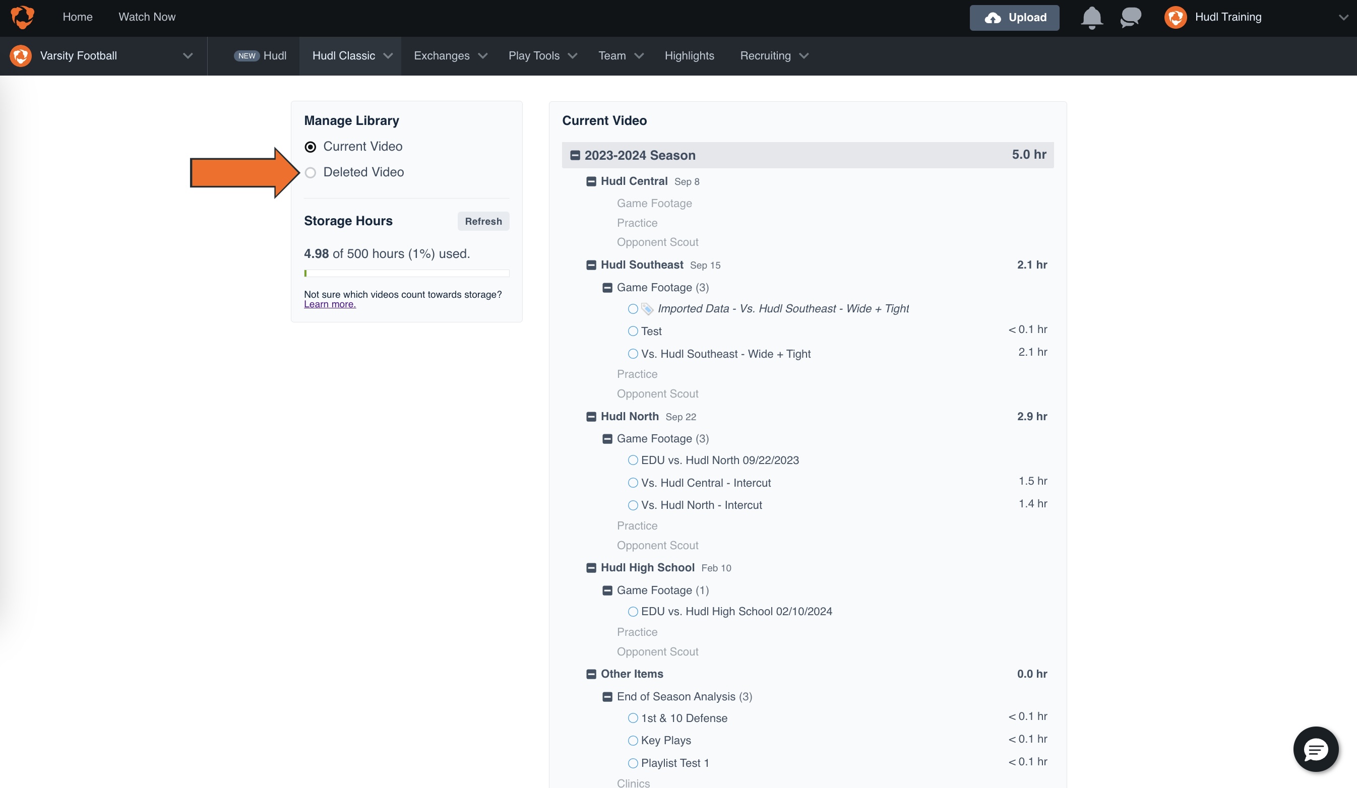 Restore a Deleted Video • Classic Library • Hudl Support