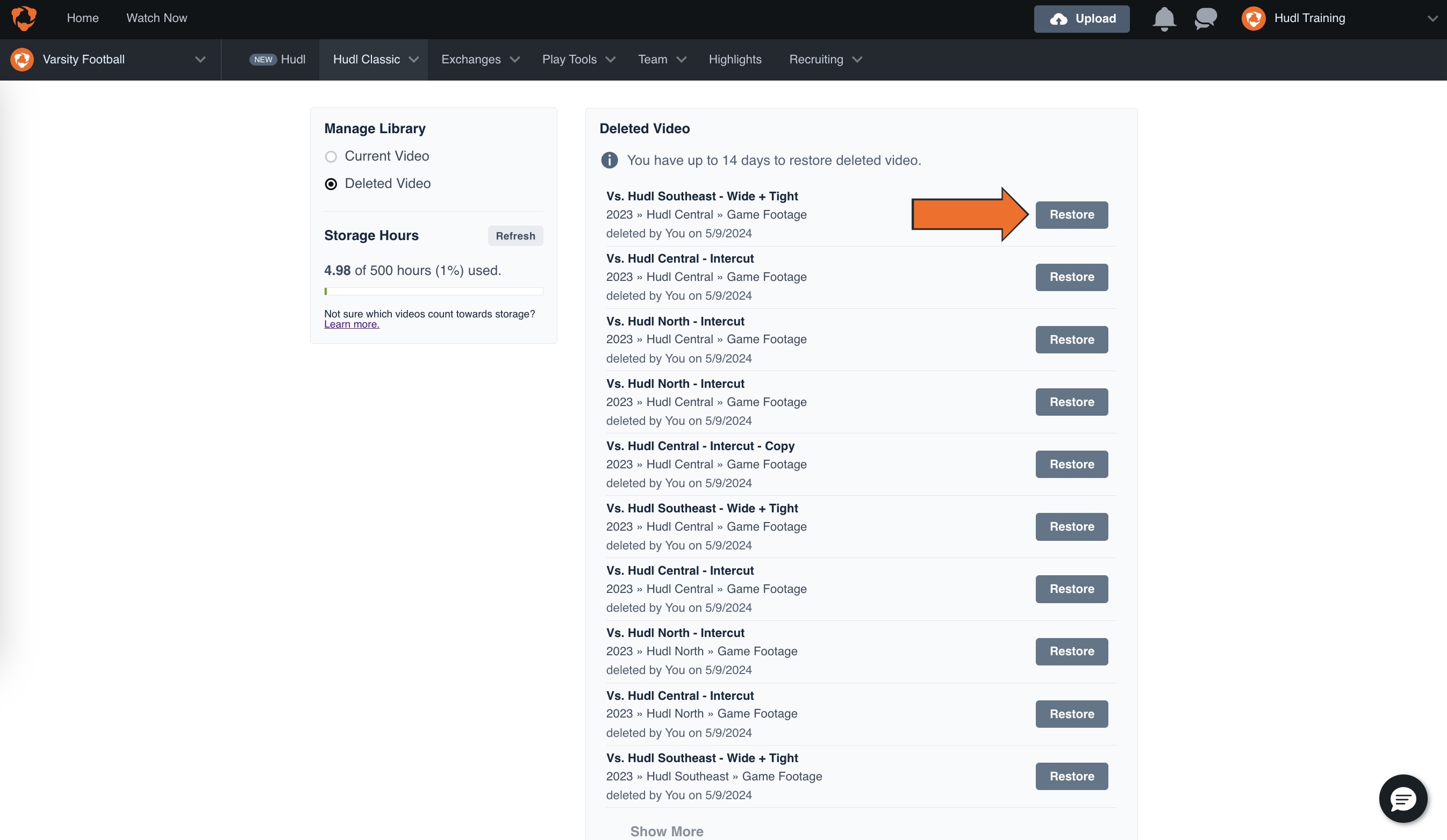 Restore a Deleted Video • Classic Library • Hudl Support