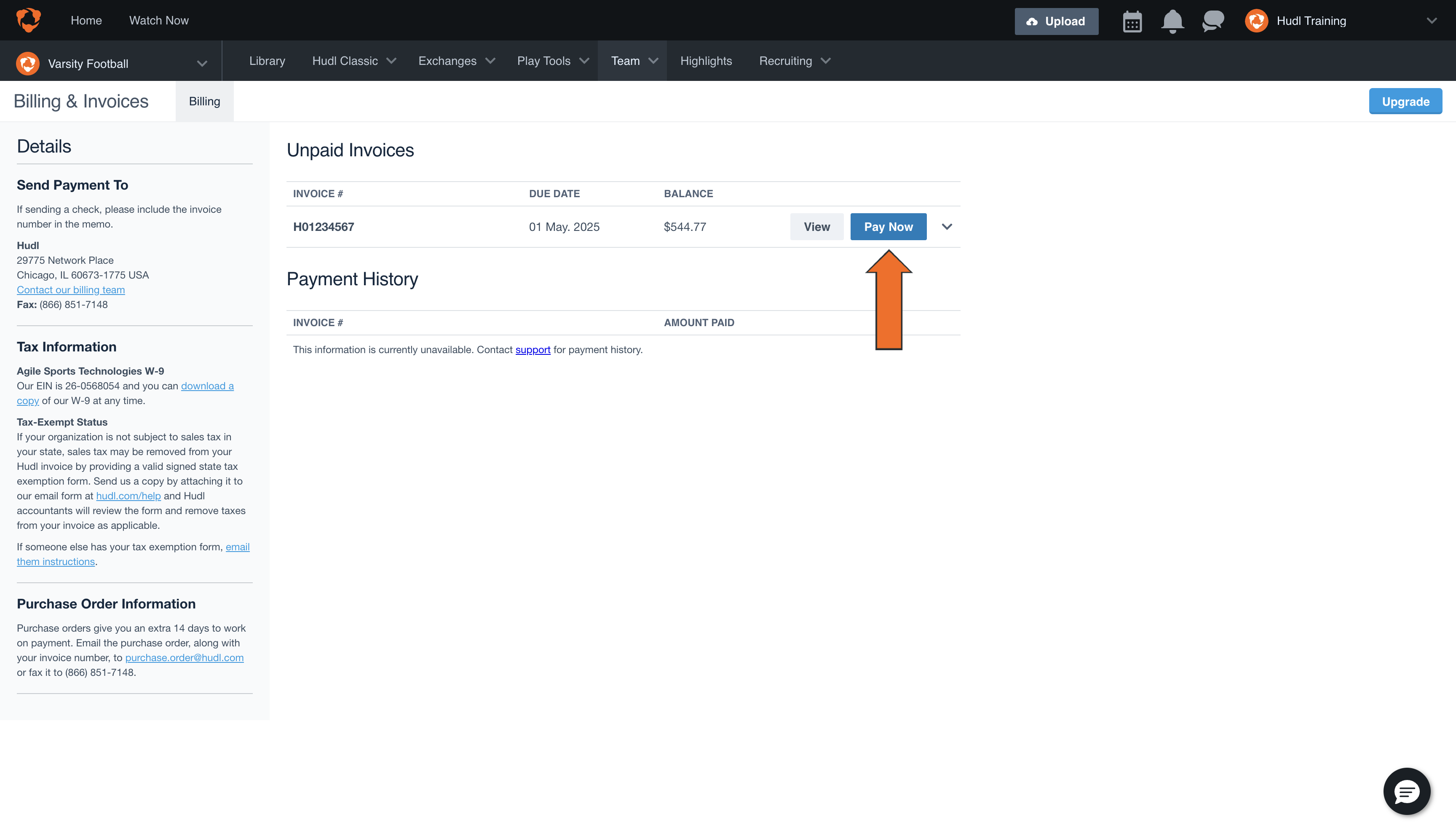 Pay Invoices • Hudl Support