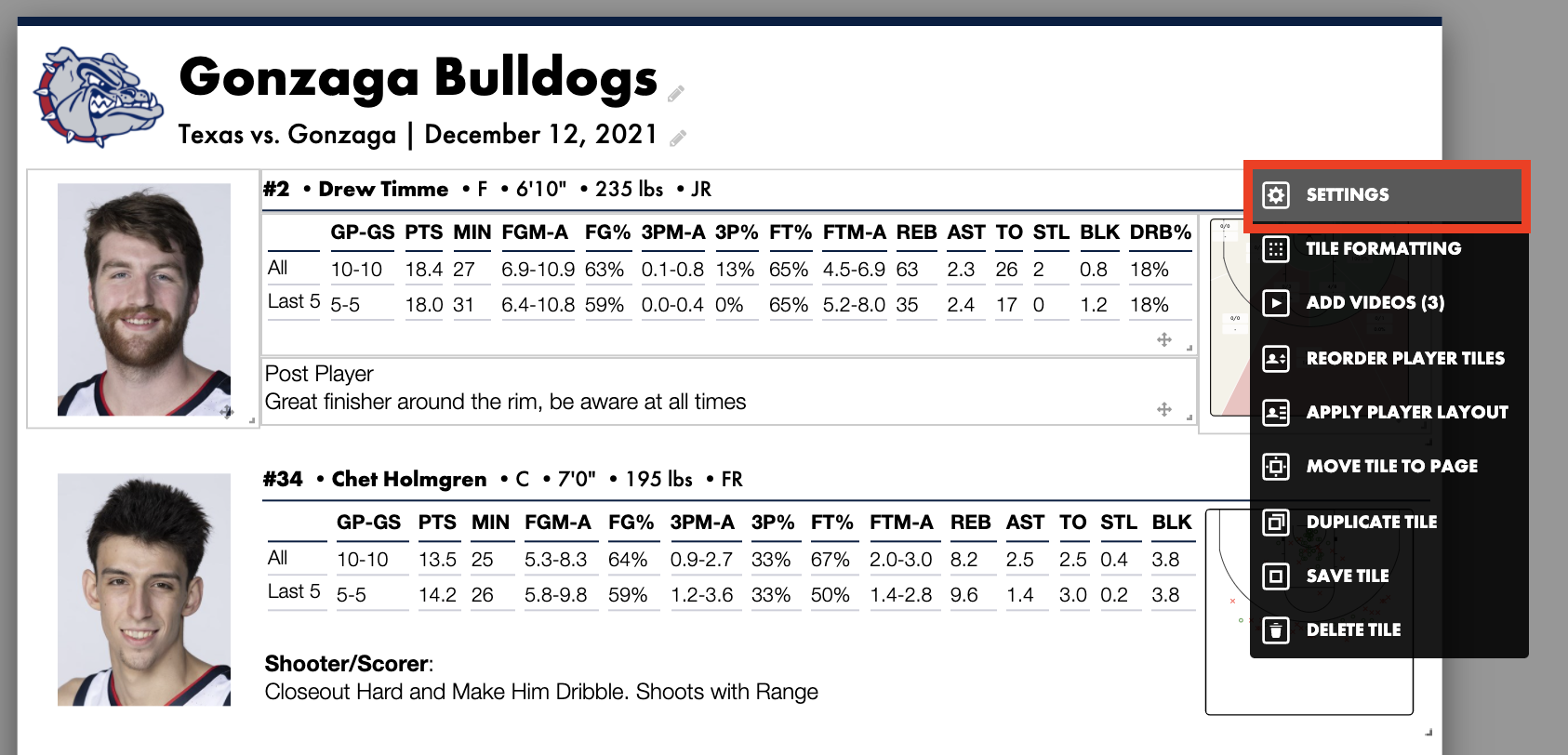 Use Last Season's Stats in Tiles • Hudl Support