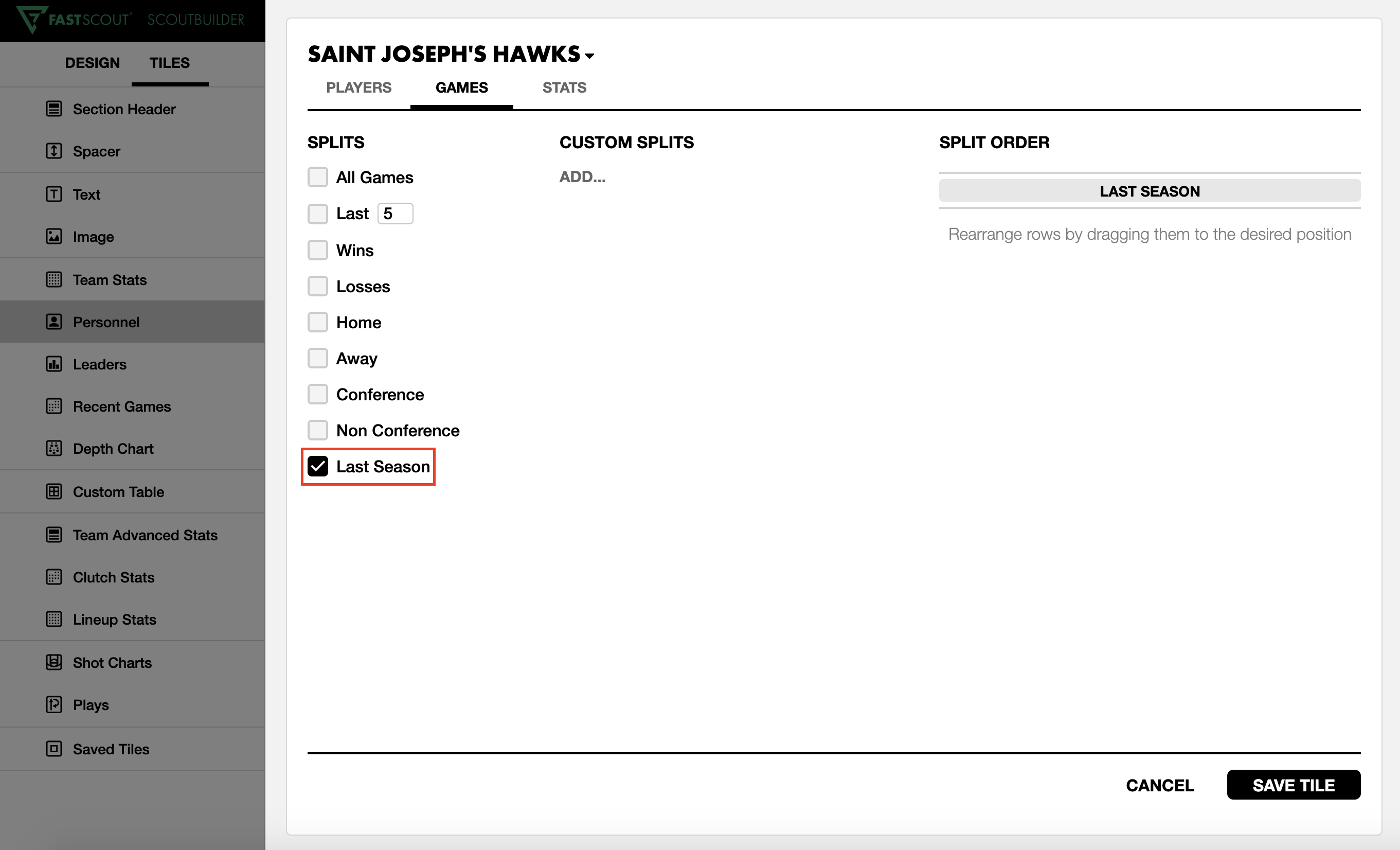 Use Last Season's Stats in Tiles • Hudl Support