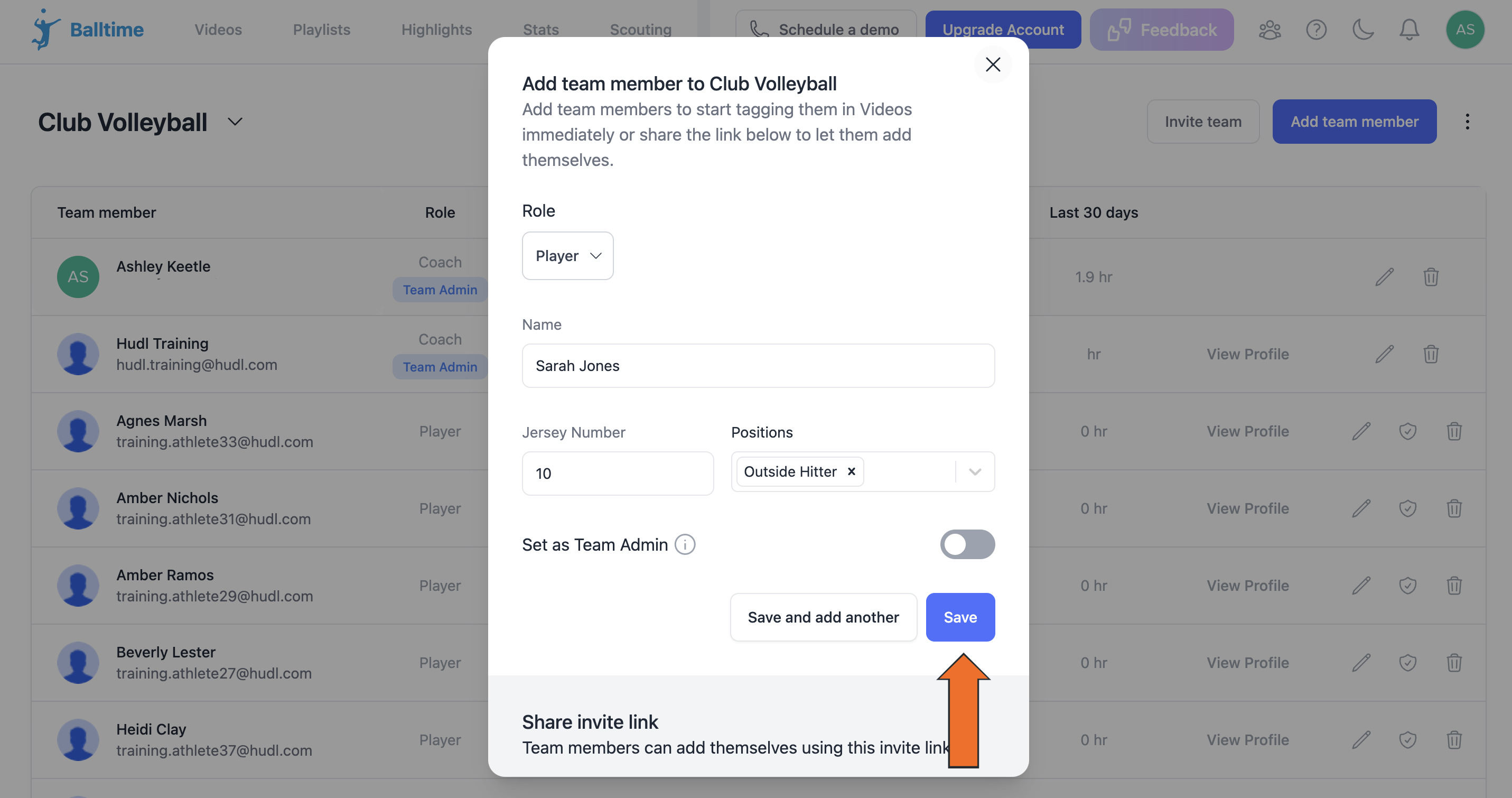 Add Team Members • Balltime • Hudl Support
