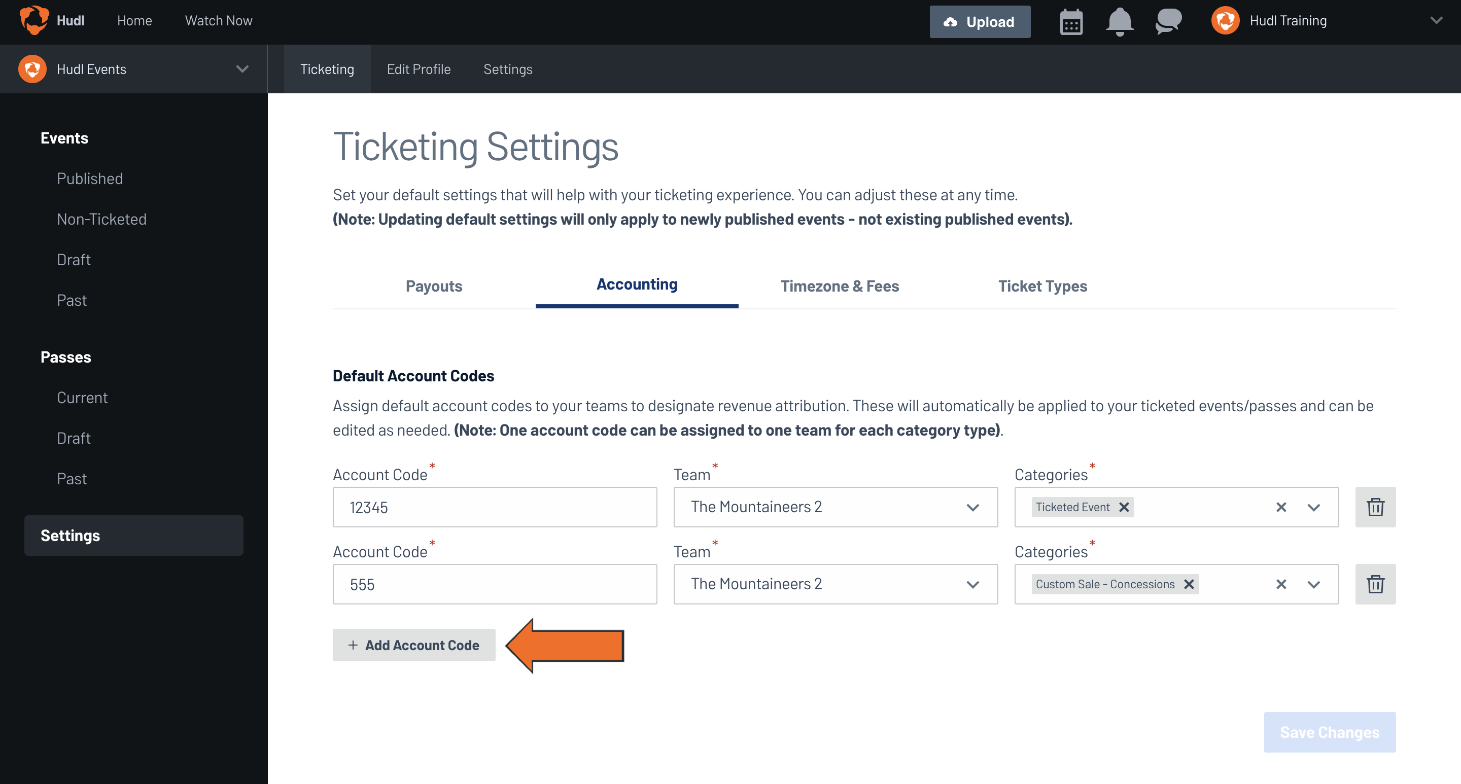 Add Default Account Codes • Hudl Support